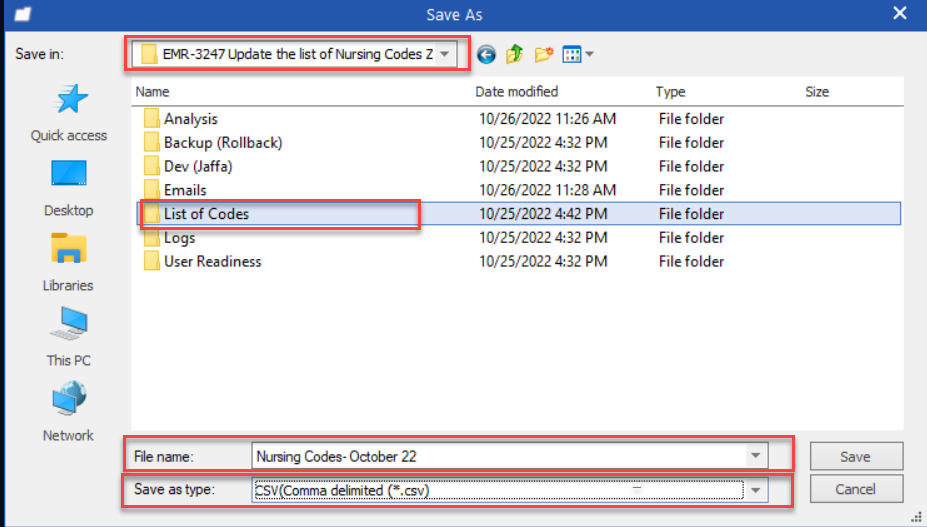 Process for Exporting Nursing Codes – IMITS