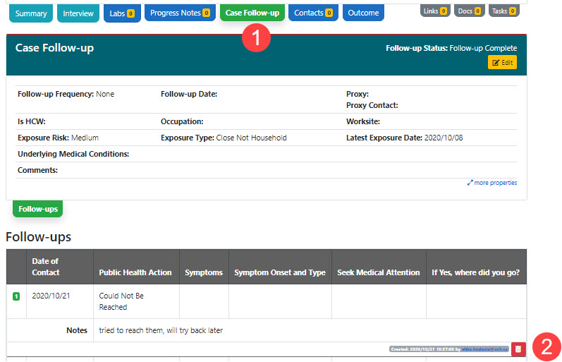 Delete Case Follow-up Note – IMITS