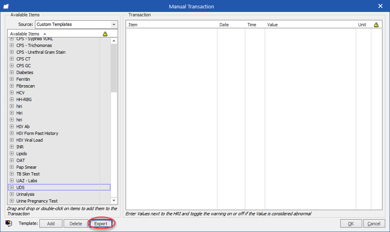 Manage Manual Transaction Templates – IMITS