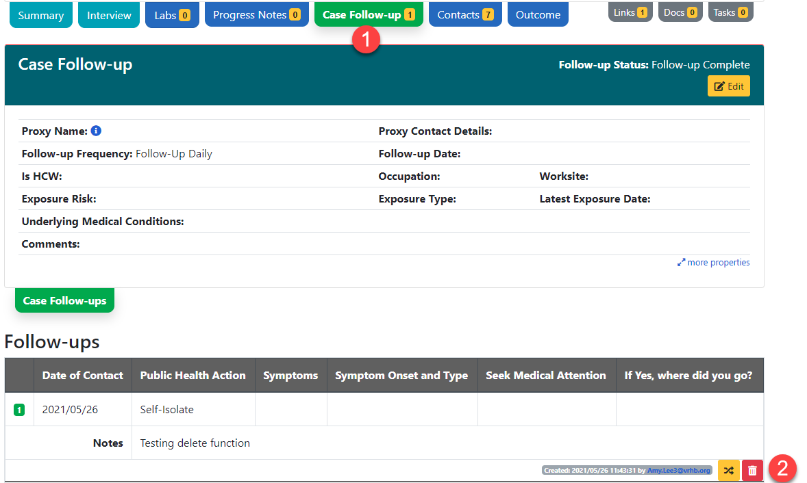 Delete Case Follow-up Note – IMITS